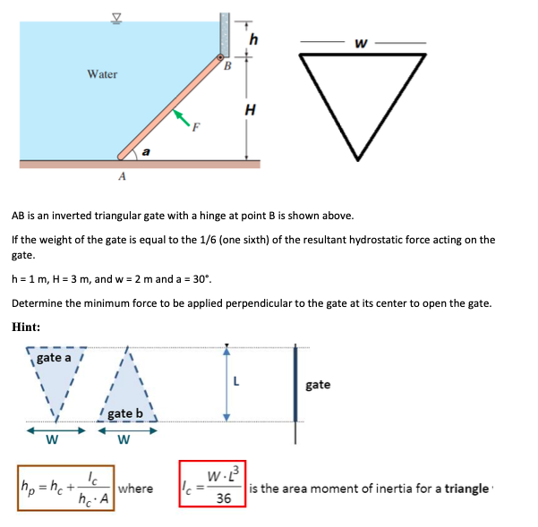 Solved h B Water н AB is an inverted triangular gate with a | Chegg.com