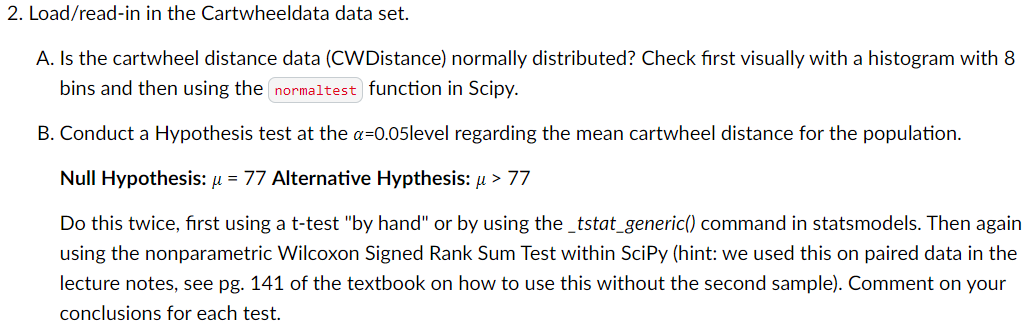 Solved 2. Load/read-in in the Cartwheeldata data set. A. Is | Chegg.com