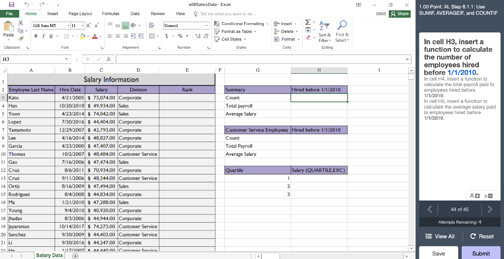 $ 1.00 Point: XL Step 8.1.1: Use SUMIF, AVERAGEIF, | Chegg.com