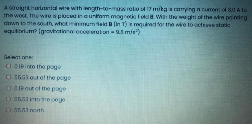 Solved A straight horizontal wire with length-to-mass ratio | Chegg.com