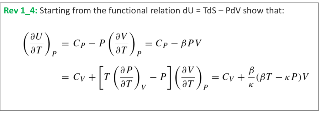 Solved Rev 1_4: Starting from the functional relation dU TdS | Chegg.com
