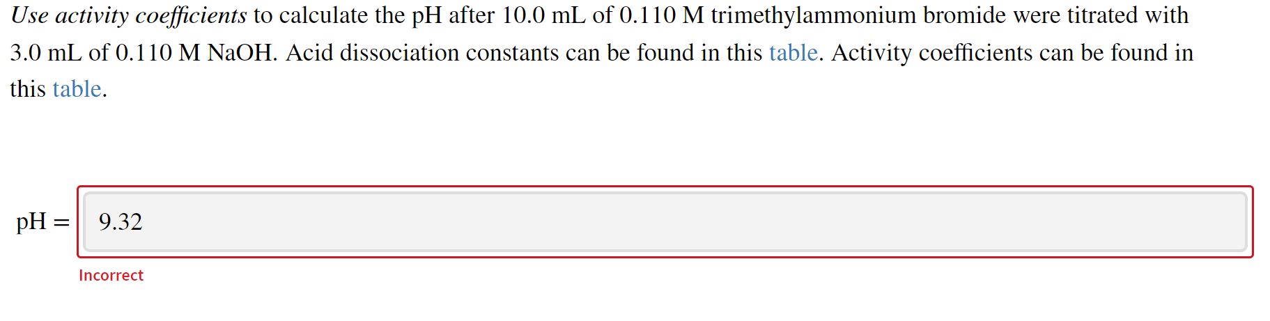 Solved Use activity coefficients to calculate the pH after | Chegg.com
