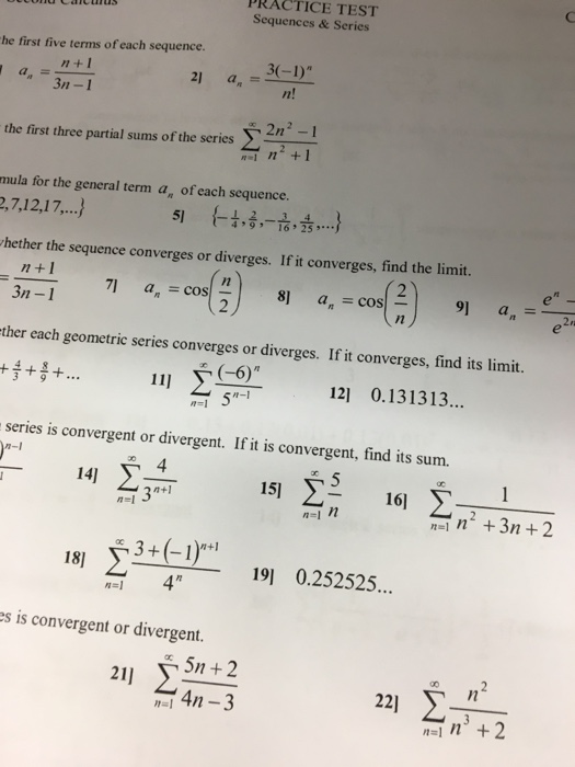 Solved PRACTICE TEST Sequences & Series he first five terms | Chegg.com