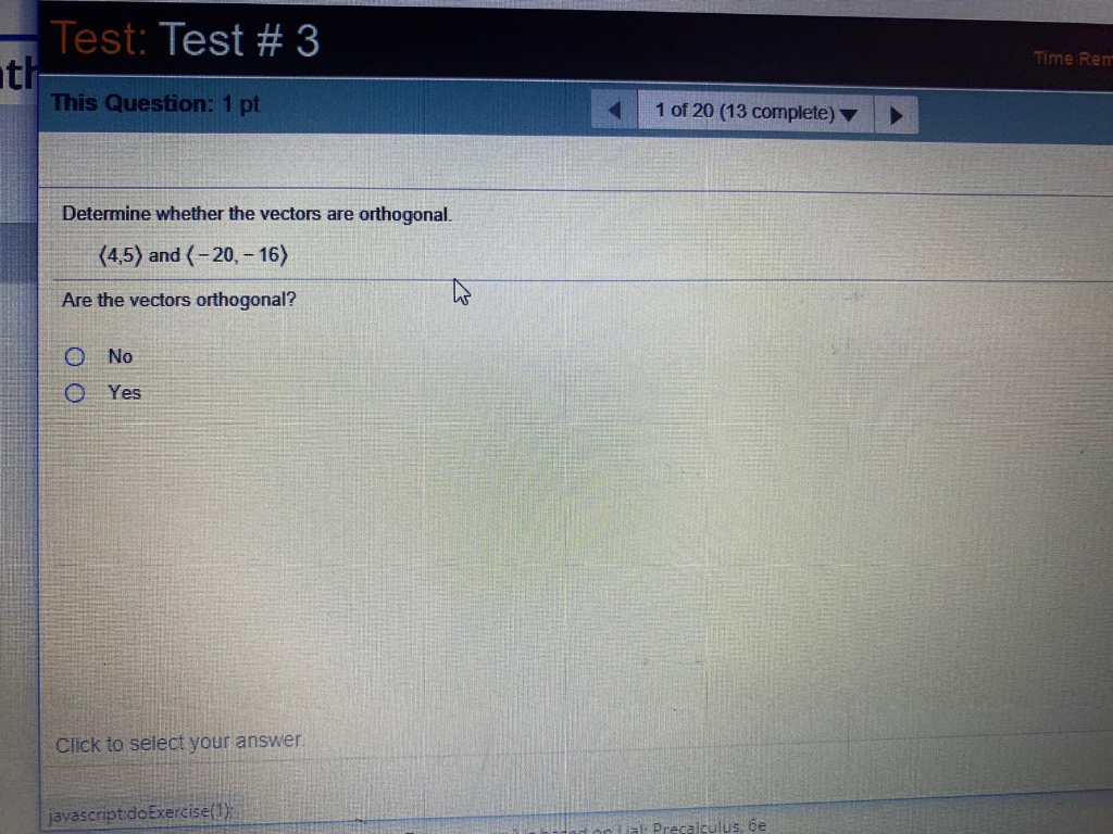 Solved Test: Test #3 Time Rem th This Question: 1 pt 1 of 20 | Chegg.com