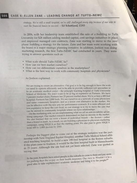 Solved 6 CASE Ellen Zane - Leading Change at Tufts-NEMC It | Chegg.com