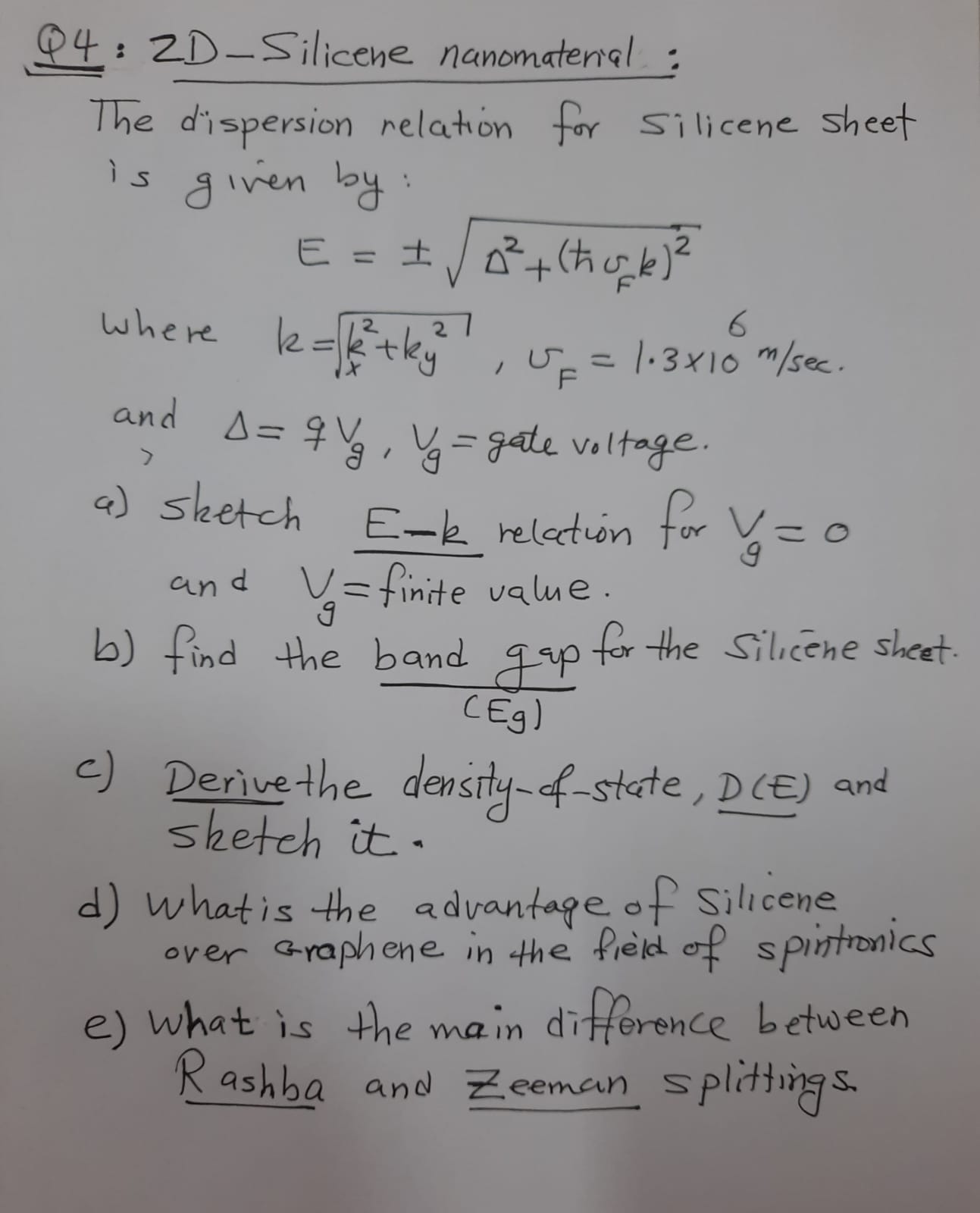 Solved Q4: 2D-Silicene nanomaterial: The dispersion relation | Chegg.com