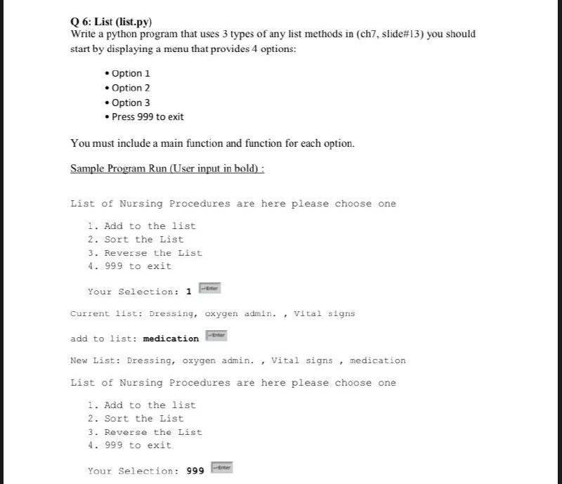 Solved Q6 List Listpy Write A Python Program That Uses 3 