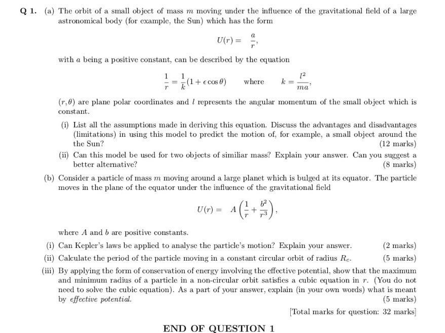 Q1. (a) The orbit of a small object of mass m moving | Chegg.com
