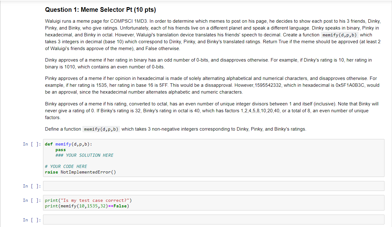 Dinky Memes Solved Question 1: Meme Selector Pt (10 Pts) Waluigi Runs