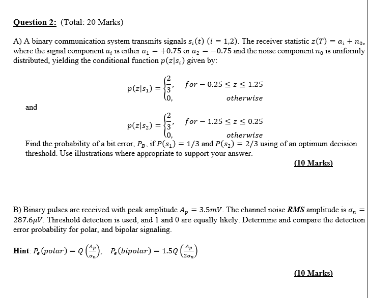 Question 2: (Total: 20 Marks) A) A binary | Chegg.com