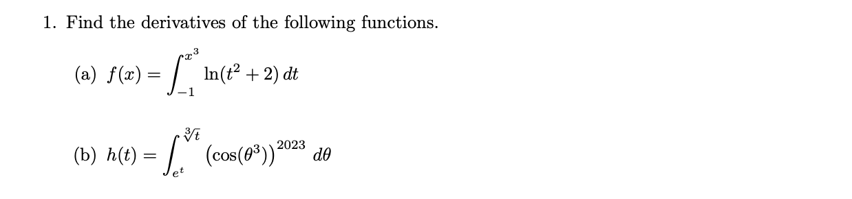 Solved 1. Find the derivatives of the following functions. | Chegg.com
