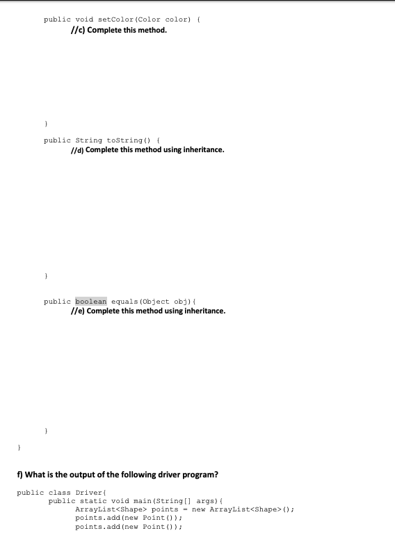 Solved (JAVA) I only need help with question f. The rest is | Chegg.com