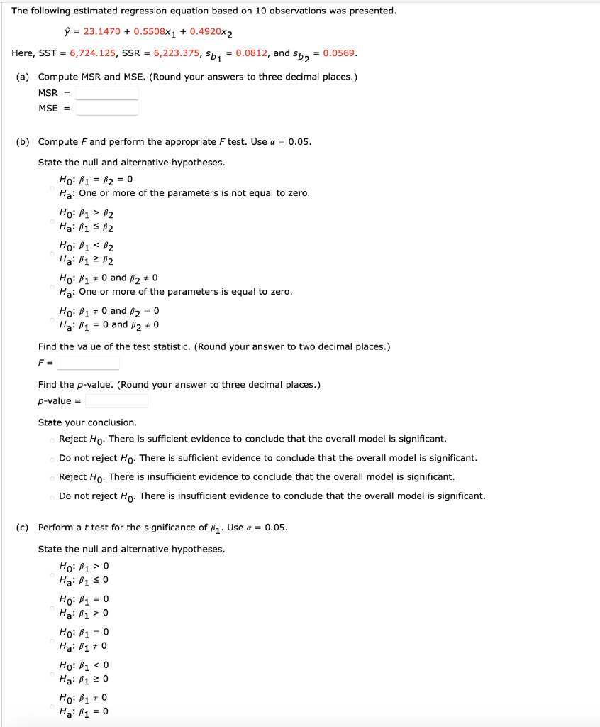 Solved The following estimated regression equation based on | Chegg.com