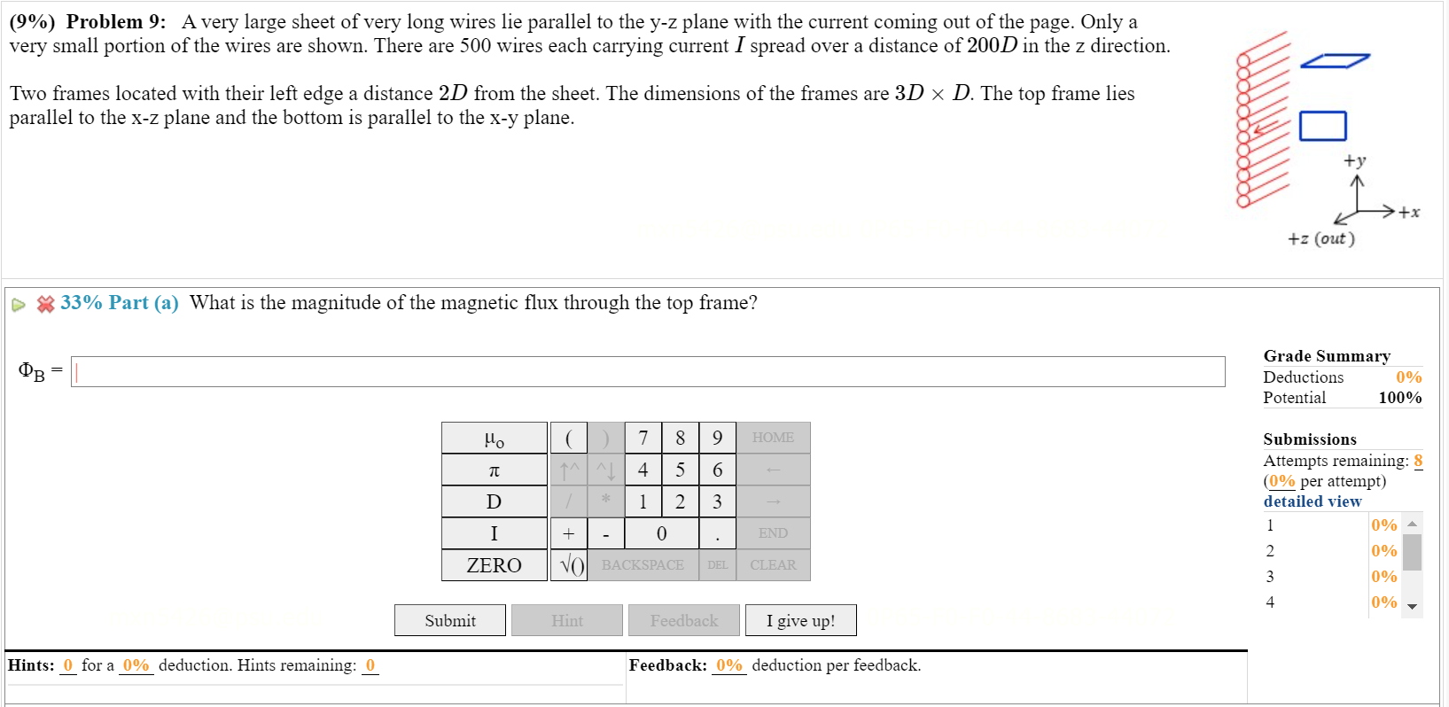 Solved (9\%) Problem 9: A very large sheet of very long | Chegg.com