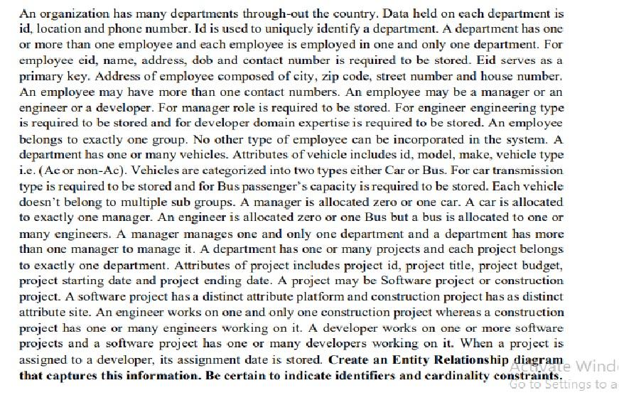 Solved An organization has many departments through-out the | Chegg.com