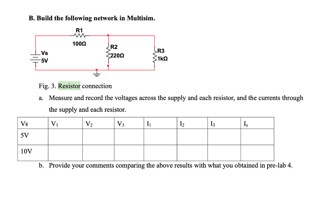 Solved B. Build the following network in Multisim. R1 W | Chegg.com