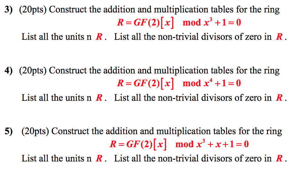 Solved 3) (20pts) Construct the addition and multiplication | Chegg.com
