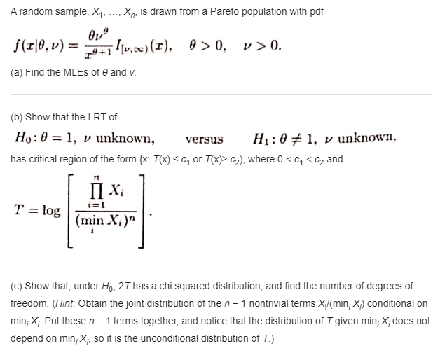 Solved A random sample, X1 Xn, is drawn from a Pareto | Chegg.com