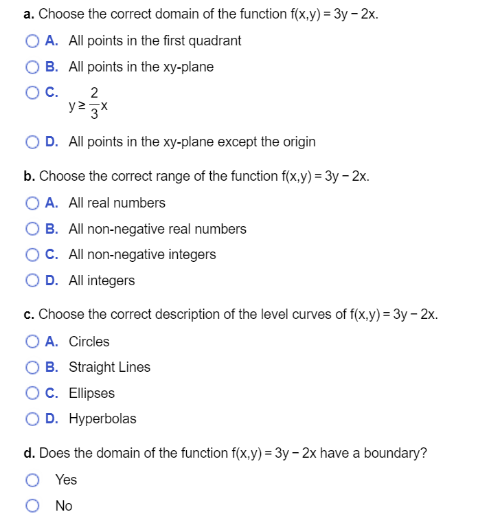 Solved Given the function f(x,y)=3y−2x, answer the following | Chegg.com