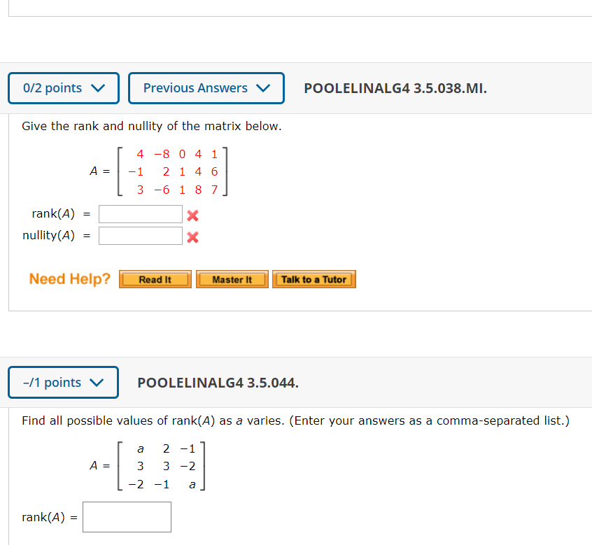 Solved 0/2 points v Previous Answers v POOLELINALG4 | Chegg.com