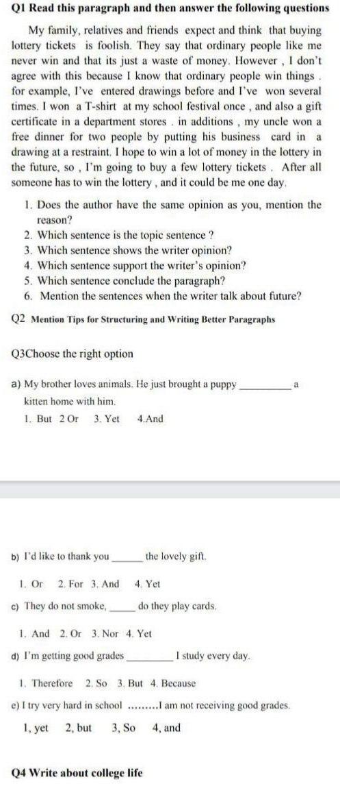 Q1 Read this paragraph and then answer the following | Chegg.com