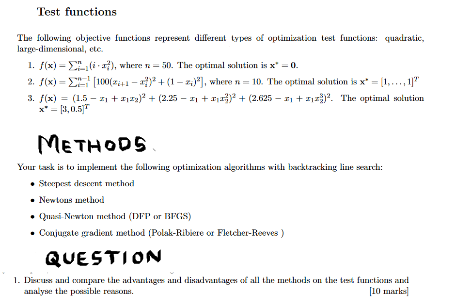 Solved Test functions The following objective functions | Chegg.com