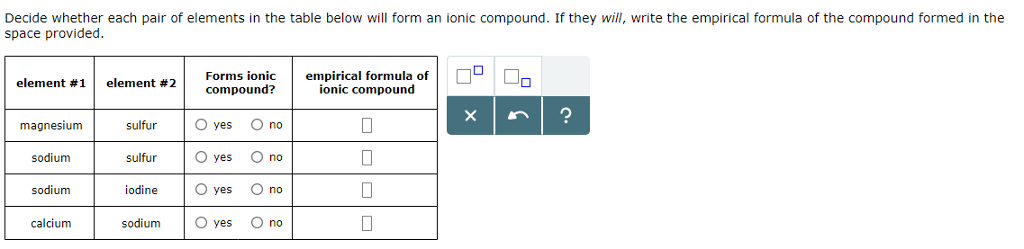 Solved Decide whether each pair of elements in the table | Chegg.com