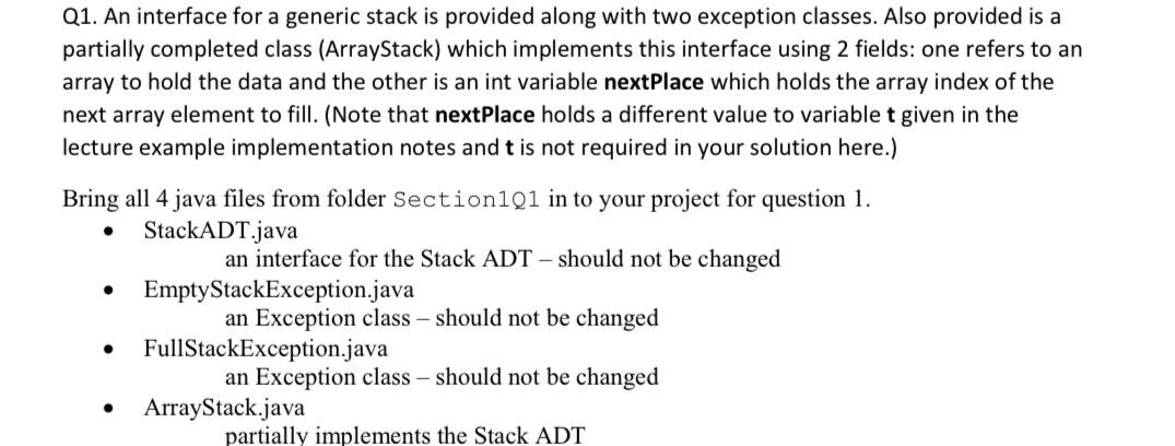 Solved Q1. An interface for a generic stack is provided | Chegg.com