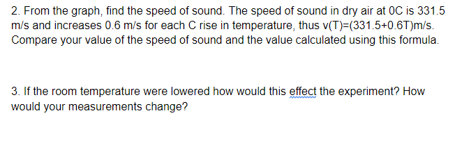 Solved 2. From the graph, find the speed of sound. The speed | Chegg.com