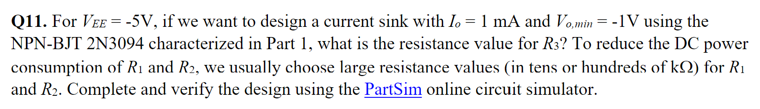 Solved = Q11. For VEE = -5V, if we want to design a current | Chegg.com