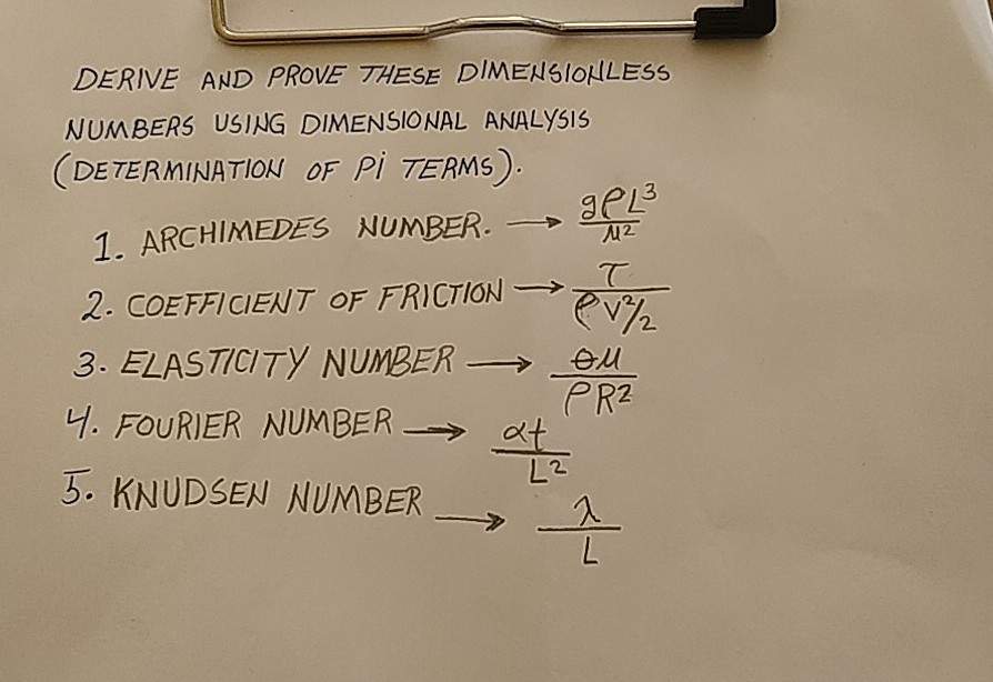 Solved DERIVE AND PROVE THESE DIMEASIONLESS NUMBERS USING | Chegg.com