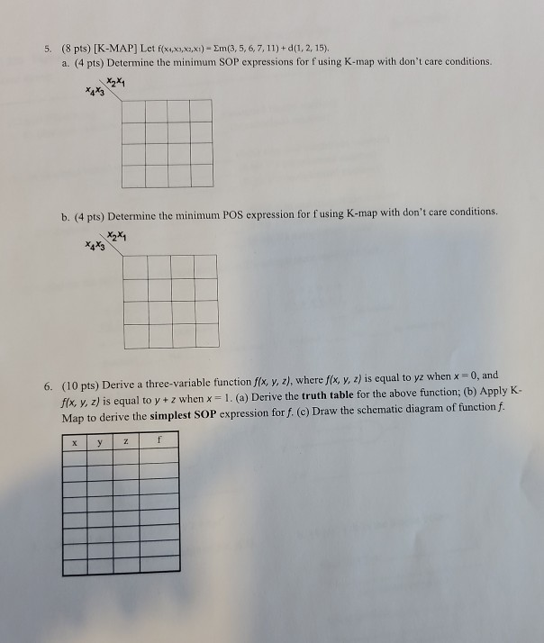 Solved 5. (8 pts) [K-MAP] Let f(x1x1,x2,m1) - Em(3,5, 6, 7, | Chegg.com