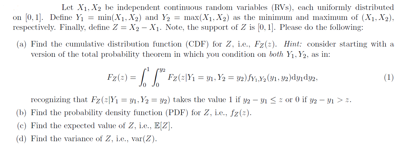 = Let X1, X2 be independent continuous random | Chegg.com