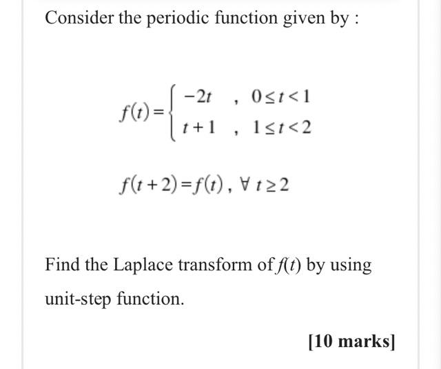 Solved Consider the periodic function given by : - 2t f(t)= | Chegg.com