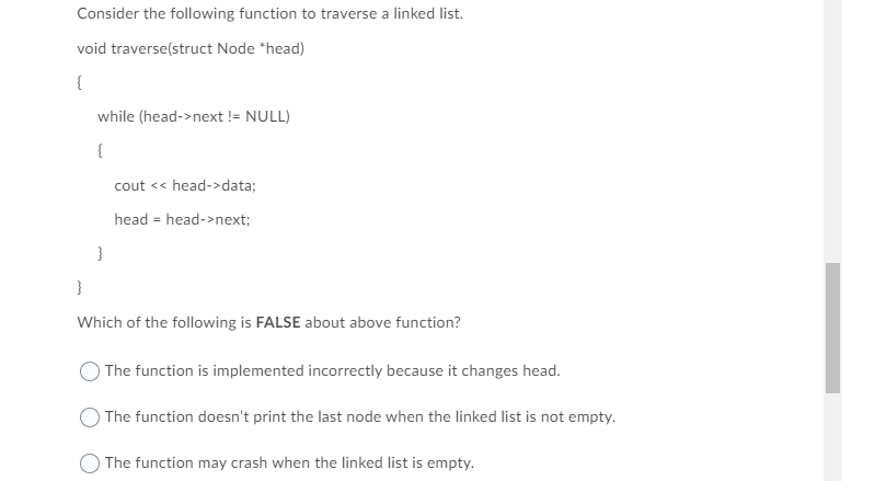 Solved Consider the following function to traverse a linked | Chegg.com