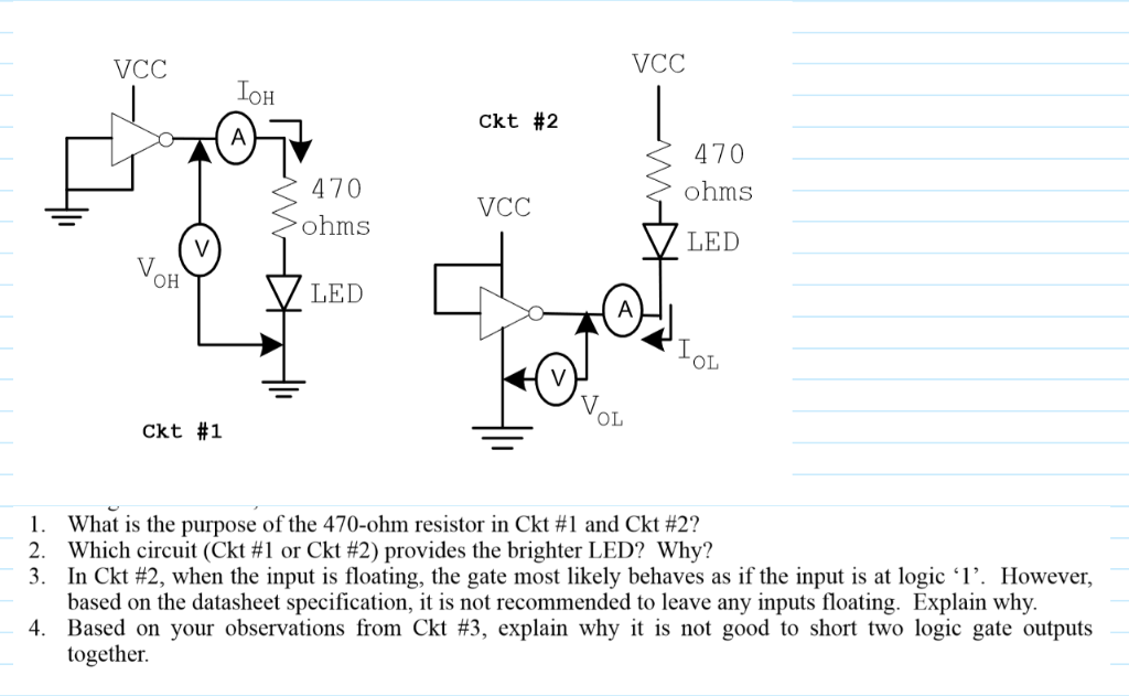 Solved VCC VCC. OH ckt #2 470 ohms 470 ohms LED VCC. он LED | Chegg.com
