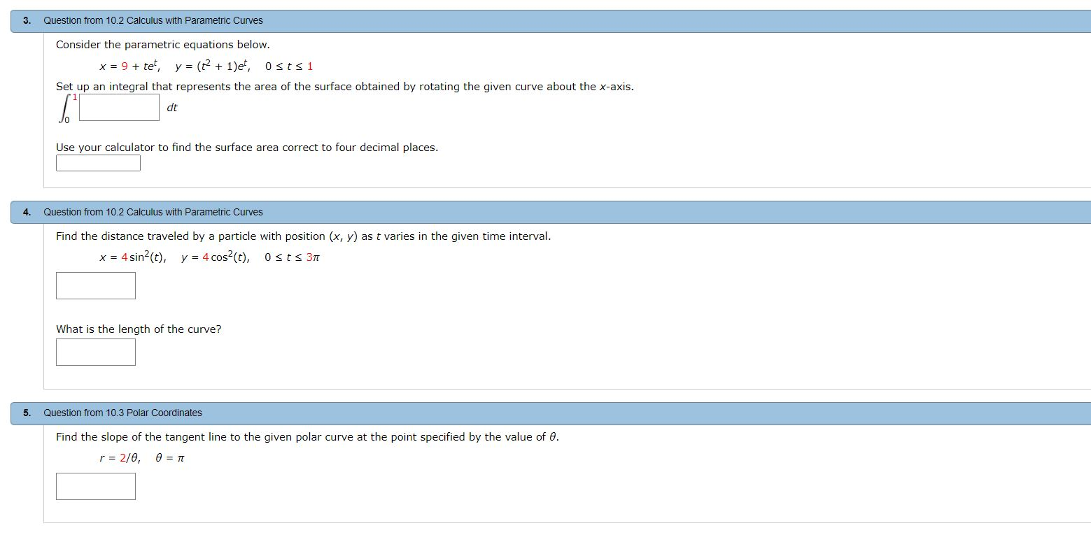 Solved 3. Question from 10.2 Calculus with Parametric Curves | Chegg.com