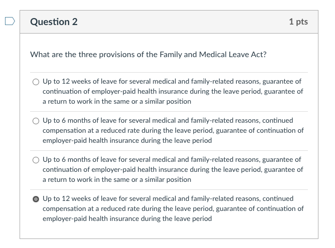 Solved What are the three provisions of the Family and | Chegg.com