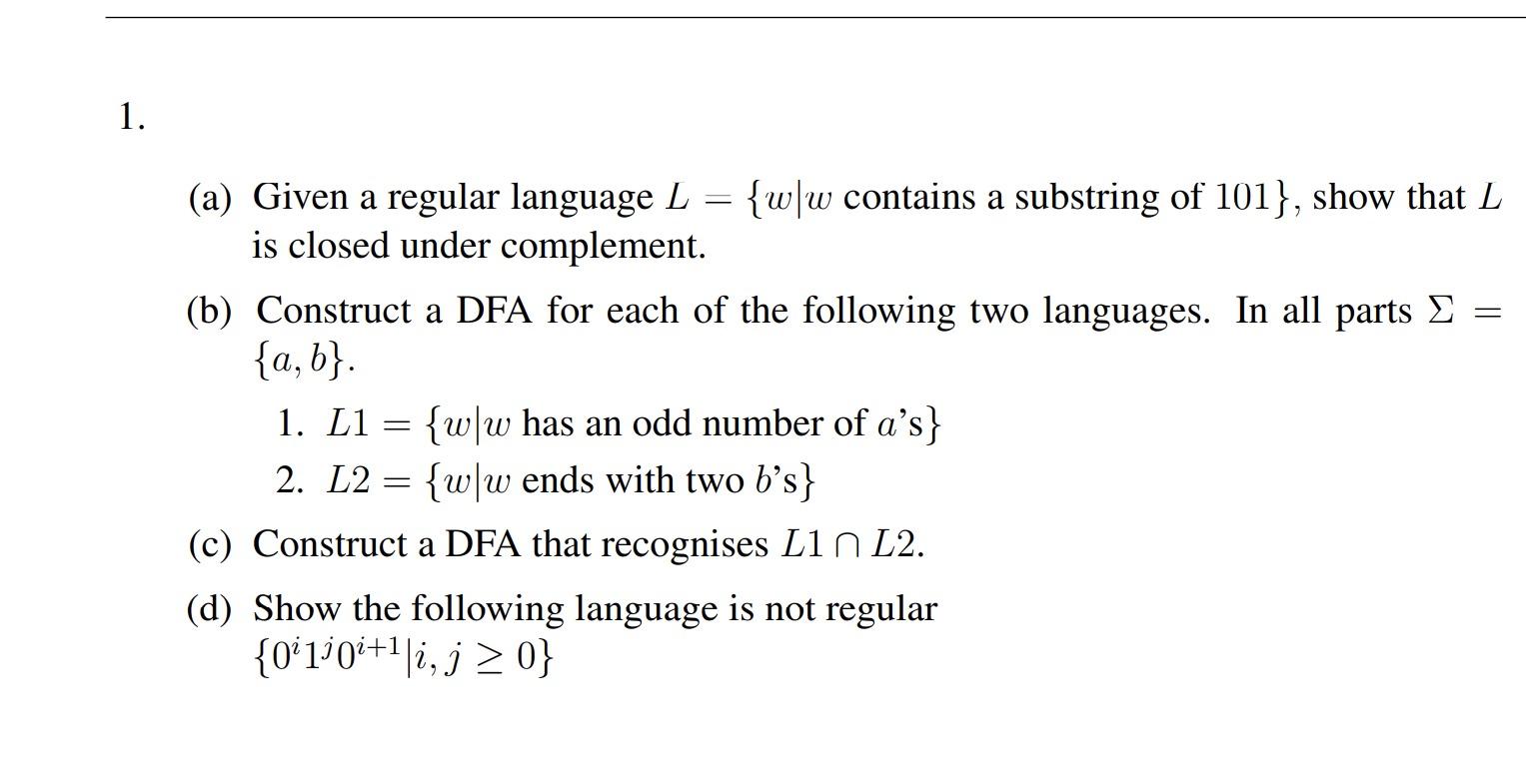 Solved 1. - a = (a) Given a regular language L {ww contains | Chegg.com