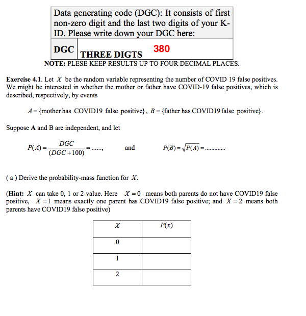 Solved Data generating code (DGC): It consists of first | Chegg.com