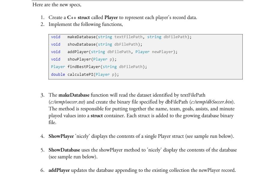 Solved Lab13 - The Soccer Player Database Using C++ | Chegg.com