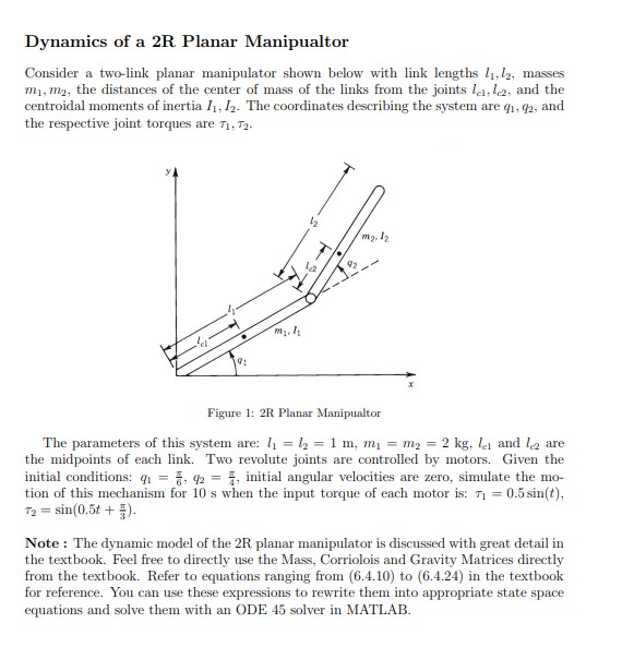 Solved Dynamics of a 2R Planar ManipualtorConsider a | Chegg.com