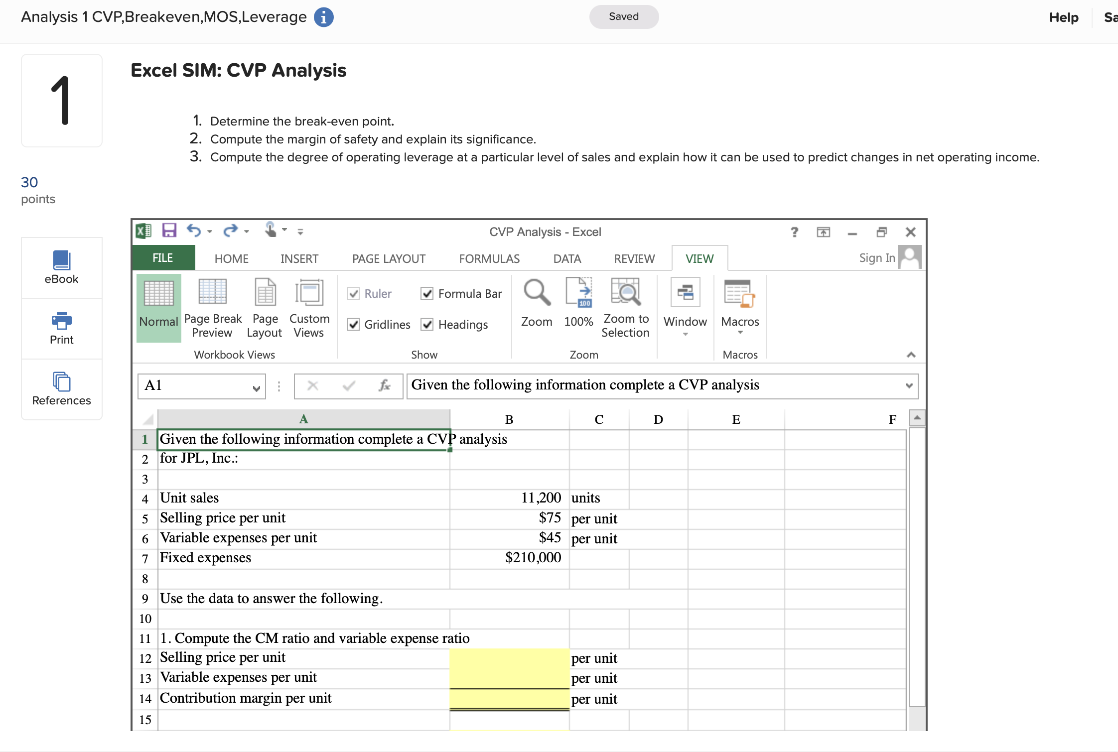 Solved 1. Determine the break-even point. 2. Compute the | Chegg.com