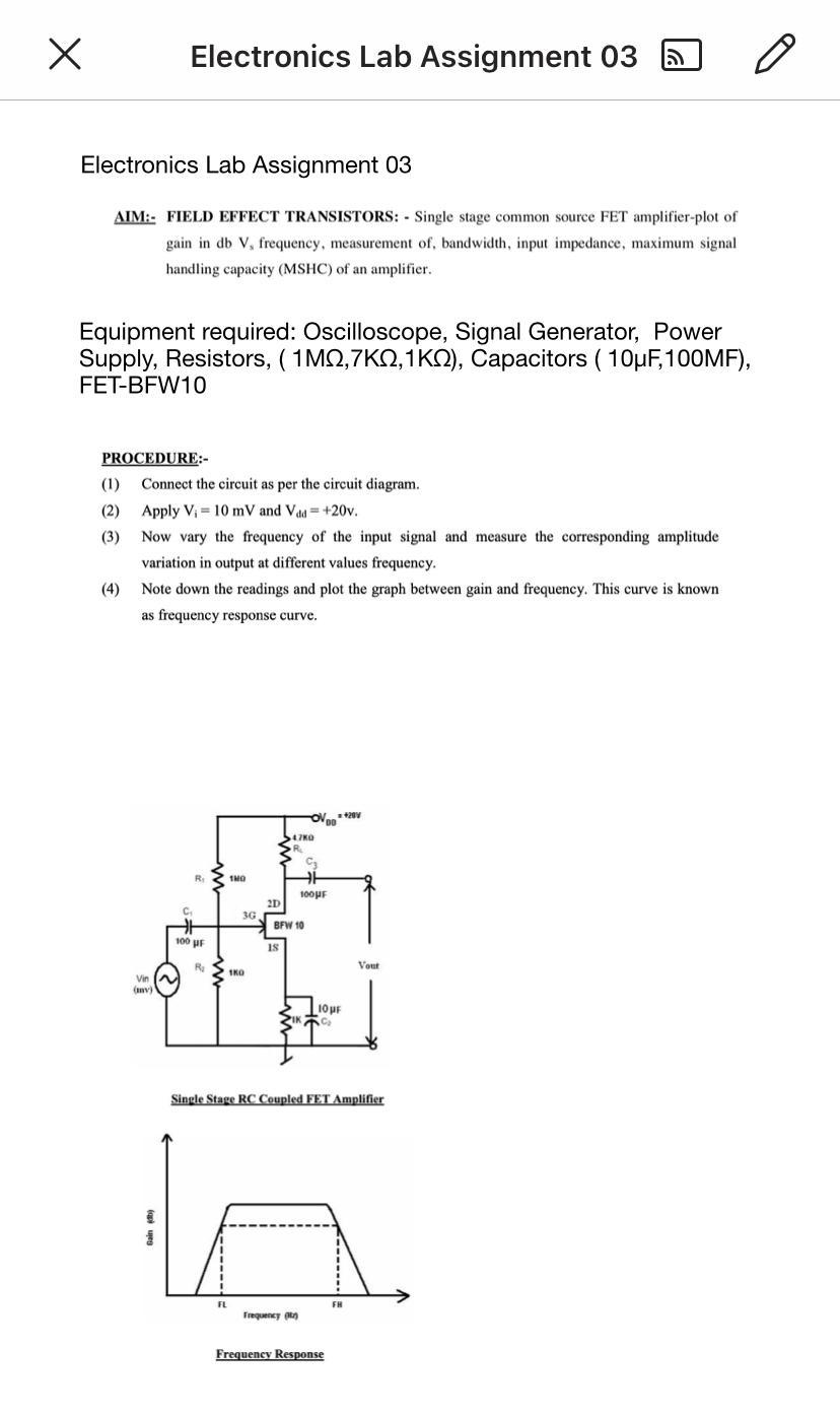 Solved Х Electronics Lab Assignment 03 Electronics Lab | Chegg.com