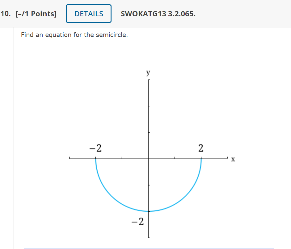 Solved Find an equation for the semicircle. | Chegg.com