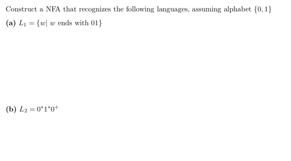 Solved Construct a NFA that recognizes the following | Chegg.com
