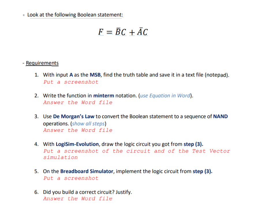 Solved Look at the following Boolean statement: F = BC + ĀC | Chegg.com