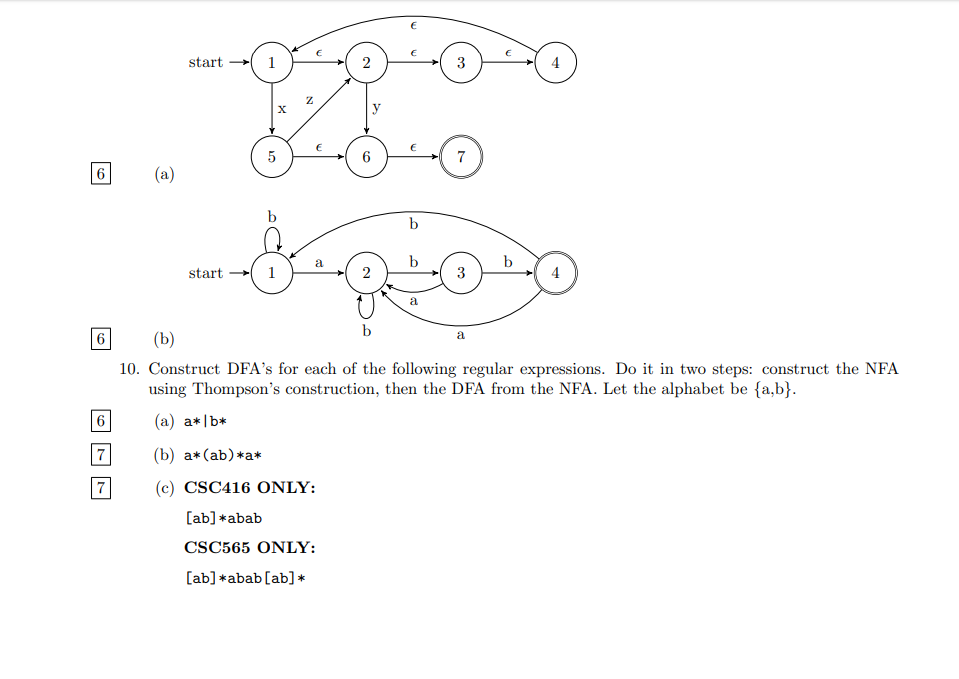 Solved sex-040-0-0 b4 а start 1 3 6 (b) 10. Construct DFA's | Chegg.com