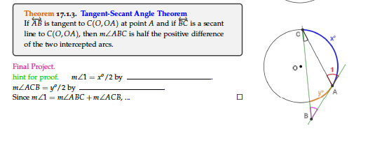 Solved Theorem 17.1.3. Tangent-Secant Angle Theorem If AB is | Chegg.com