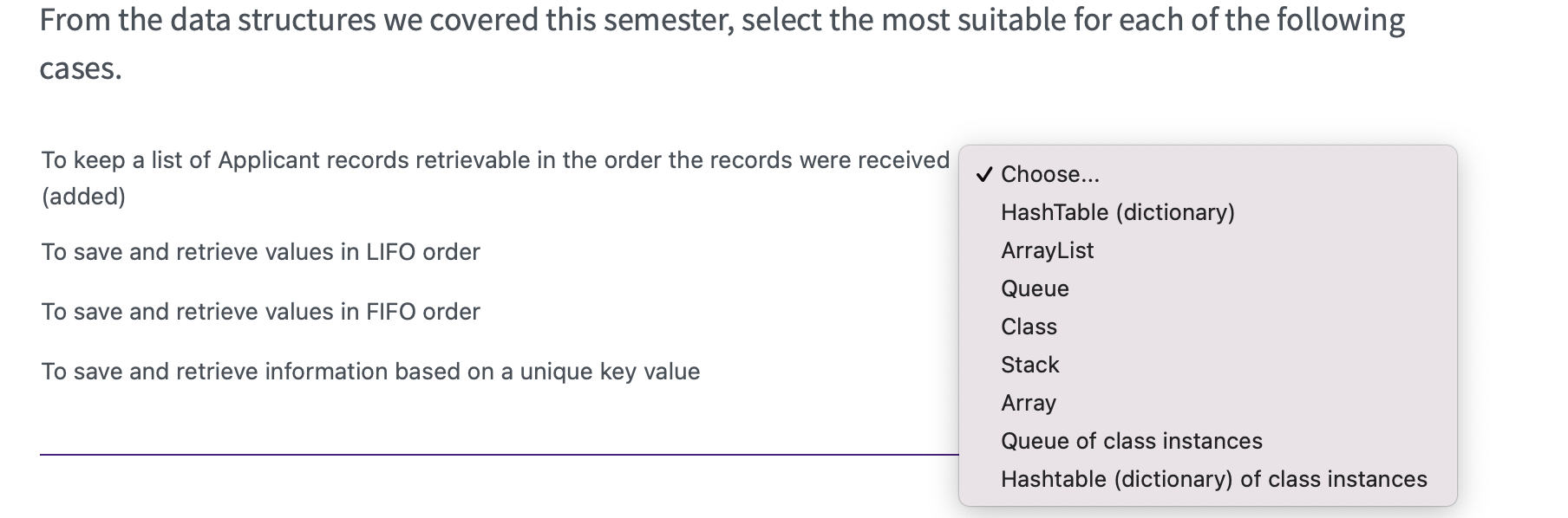 Solved From the data structures we covered this semester, | Chegg.com